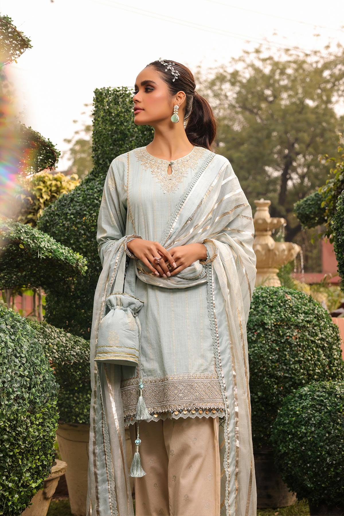 3 Pc Embroidered Two Way Slub Suit With Yarn Dyed Dupatta – Alkaram Studio